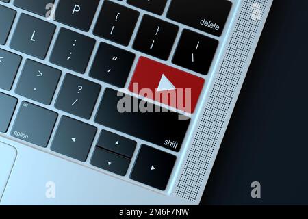 Youtube icon on laptop keyboard. Technology concept. 3D Rendering Stock ...