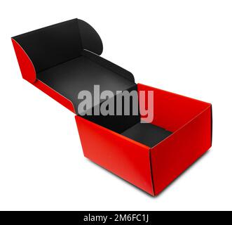 Empty Red Cardboard box with opened lid isolated on white background ...