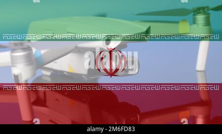 Double exposure of Iran flag and quadcopter drone aerial camera Stock ...