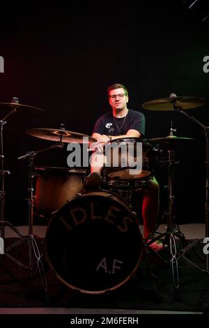 Jon Beavis, drummer of the British punk band IDLES, performs during ...