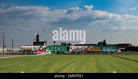 View of the Luzzara Parma regional train, Italy Stock Photo - Alamy