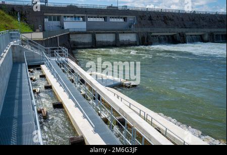 Fish ladder for spawning migration on the river Lech north of Landsberg ...
