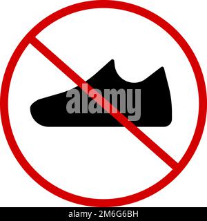 No barefoot sign. Red prohibition circle with silhouette of feet print ...