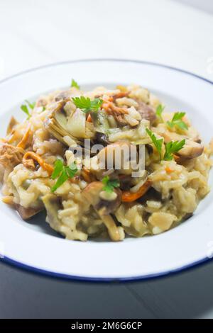 Risotto with mushrooms and vegetables. Risotto is a northern Italian ...