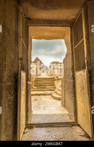 Ancient arch at entrance to Great Pyramids in Giza pyramid complex ...