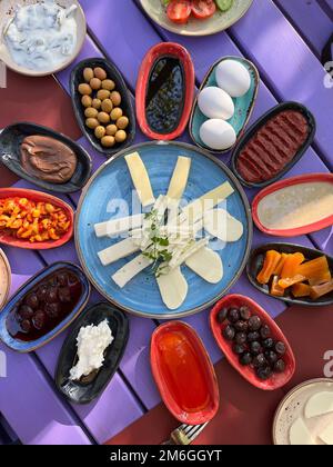 Traditional Turkish breakfast. Plates with various appetizers Stock ...