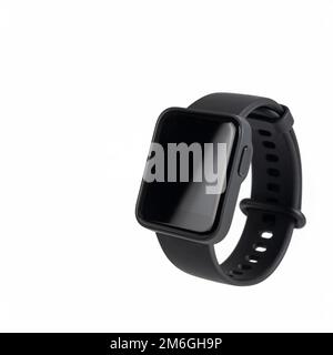 Black smartwatch isolated on a white background, new message Stock ...