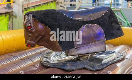 Large rodeo mechanical Bull Riding machine made from wood Stock Photo ...