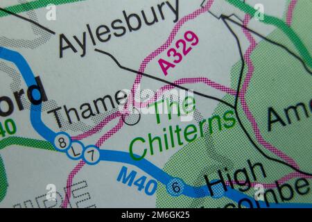 The Chilterns, United Kingdom atlas map town name Stock Photo - Alamy