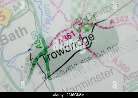 Trowbridge, United Kingdom atlas map town name - line drawing Stock ...