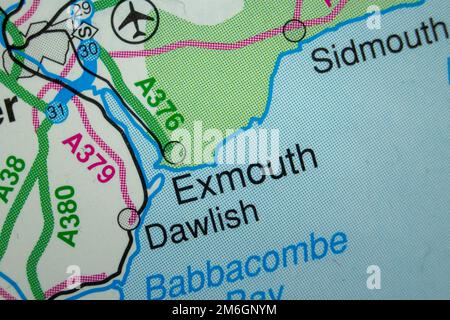 Exmouth, United Kingdom atlas map town name - paint Stock Photo - Alamy