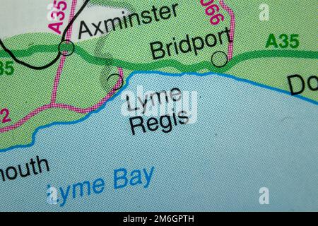 Lyme Regis, United Kingdom atlas map town name - paint Stock Photo - Alamy