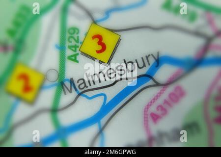 Malmesbury, United Kingdom atlas map town name - sepia Stock Photo - Alamy