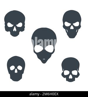 Black and White Silhouettes of Skull and Bones. Jolly Roger Icons ...