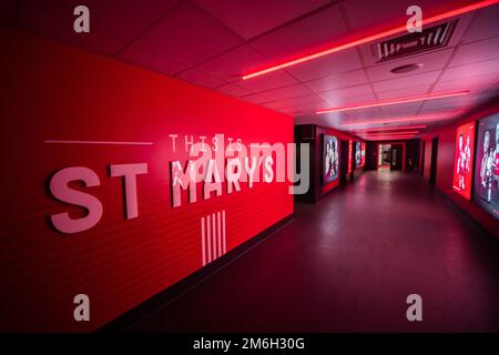 View inside St. Mary's Stadium at night under floodlights, home of ...
