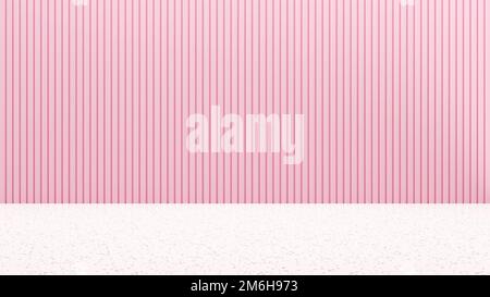 3D rendering Pink Wooden Slat Wall with White Terrazzo Floor, White ...