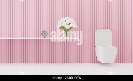 3D rendering Pink Wooden Slat Wall with White Terrazzo Floor, White ...