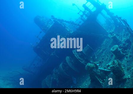 Wreck of the Giannis D in the backlight. Dive site Giannis D wreck ...
