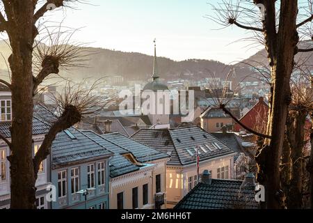 Bergen Winter Aerial Panoramic View from Mount Floyen Viewpoint. Bergen ...