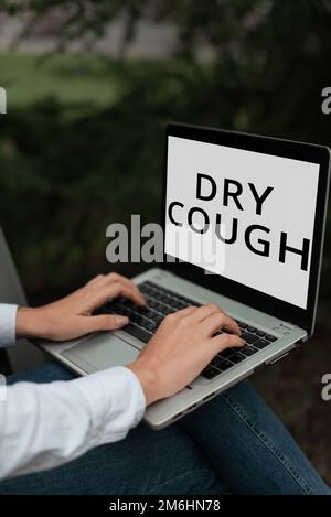 Hand writing sign Dry Cough. Concept meaning cough that are not ...