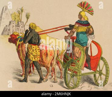 Ancient Egypt. Warfare chariot. Chromolithography. ""Historia Universal ...