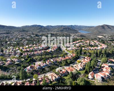 Aerial view of middle class neighborhood with residential house ...