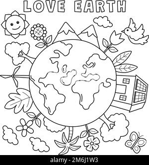 Earth Day Love Earth Coloring Page Illustration Stock Vector Image ...