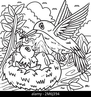 Mother Bird and Fledgling Coloring Illustration Stock Vector Image ...