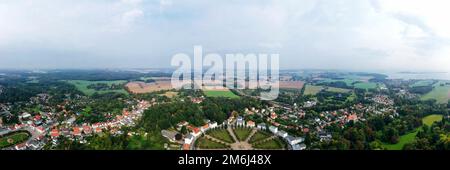 Aerial view, Obelisk, Circus of Putbus, Putbuser castle park, Putbus ...