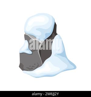 Stone and rock in snow. Snowy mountains in cartoon, heap of boulders in ...