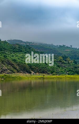 Natural landscape with lake and mountains at Niladri Lake Sunamganj ...