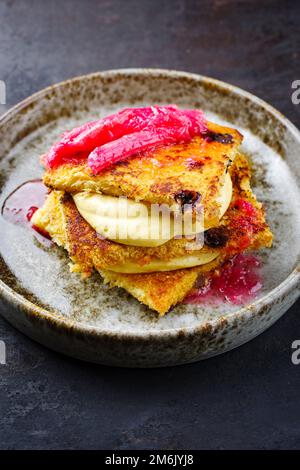 Traditional roasted Italian panettone tiramisu with vanilla custard ...