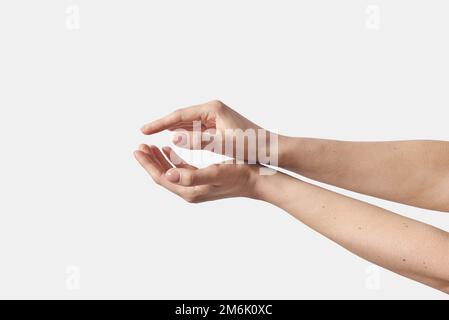 Open female hands, gentle hold, care on white Stock Photo - Alamy