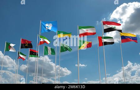 Opec flag blue sky cloudy background copy space symbol international ...