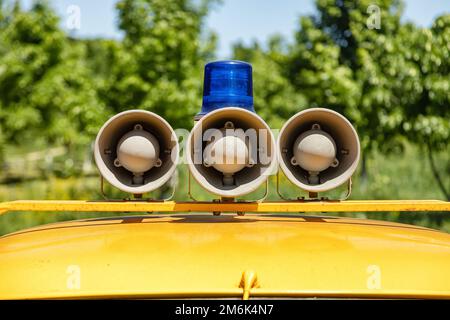 Emergency audible and visual warning system is installed on an old ...