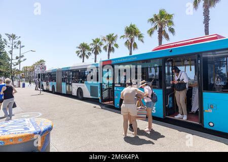 Bondi Beach Sydney 2023, passengers alight Sydney buses on Campbell ...