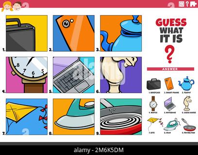 Guess the objects cartoon educational game for children Stock Photo - Alamy