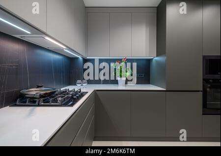 Modern kitchen closeup to details with doors open Stock Photo - Alamy