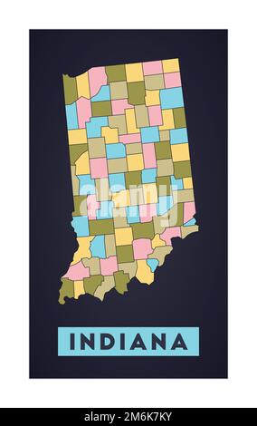 Indiana map. Us state poster with regions. Old grunge texture. Shape of ...