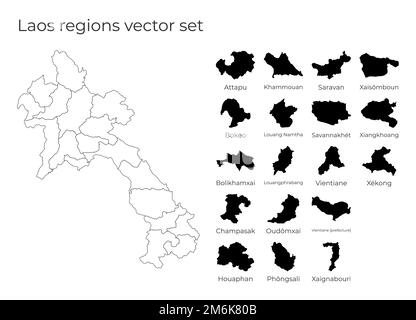 Laos country silhouette. Set of 3 high detailed maps. Solid black ...