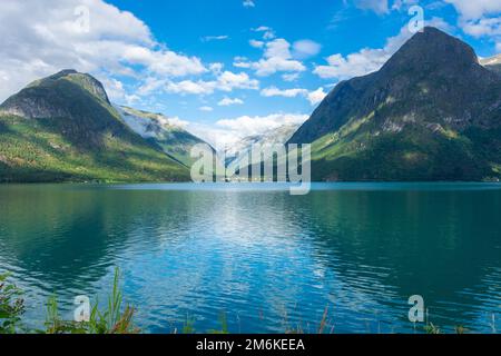 Beautiful and colorful lake in Oppstryn, Norway Stock Photo - Alamy