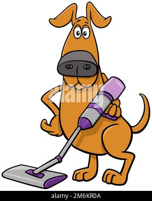 Cartoon dog character with vacuum cleaner coloring page Stock Photo - Alamy