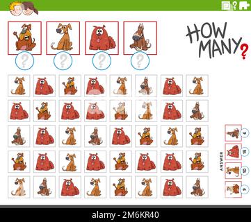 How many cartoon dogs counting game coloring page Stock Photo - Alamy