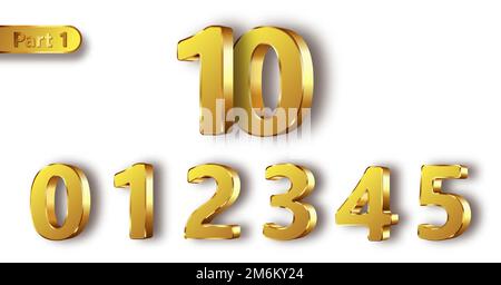 Golden metal unique numbers set of realistic vector illustration. Matte ...