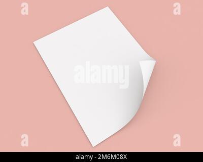 Sheet of A4 paper with a curled edge on a gray background. 3d render ...