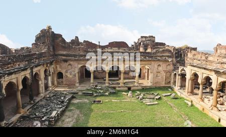 Pillars and arches of the Palace courtyard, Ater Fort, Bhind, Madhya ...