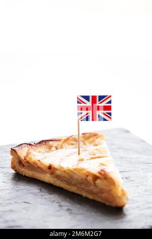 Slice of apple pie and british flag, tart dessert and sweet food Stock ...