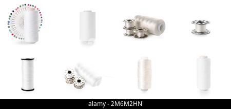 Collage of tailor's supplies on color background Stock Photo - Alamy