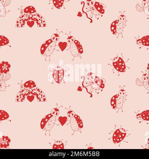 Seamless pattern with cute ladybugs. Cupid insect with an arrow and ...