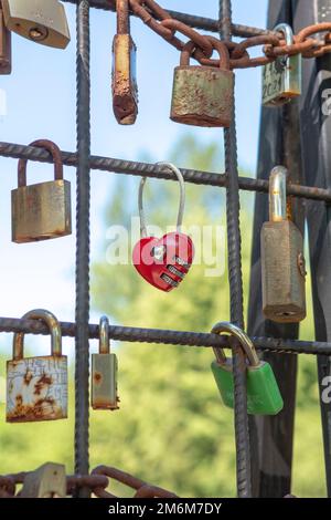Love padlocks representing ever lasting love. Red heart love lock Stock ...